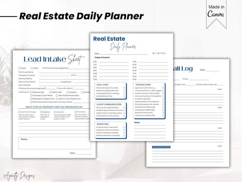 Real Estate Agent Daily Planner, Real Estate Daily Tracker ...