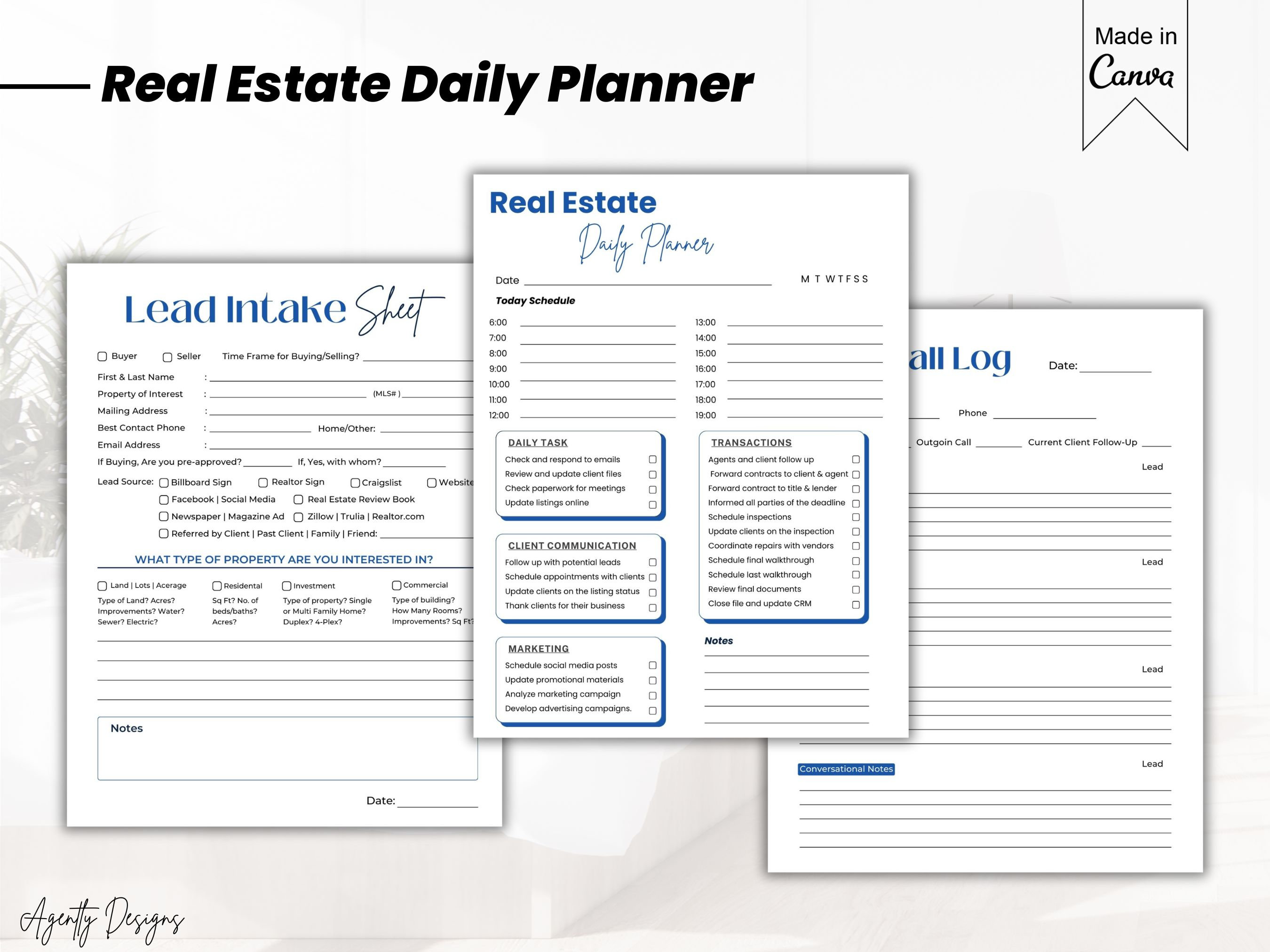 Real Estate Agent Daily Planner, Real Estate Daily Tracker ...