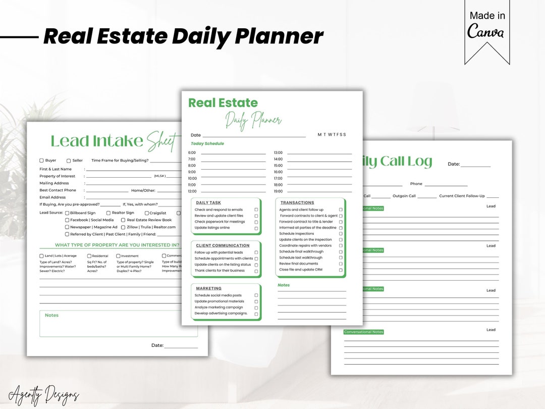 Real Estate Agent Daily Planner, Real Estate Daily Tracker ...