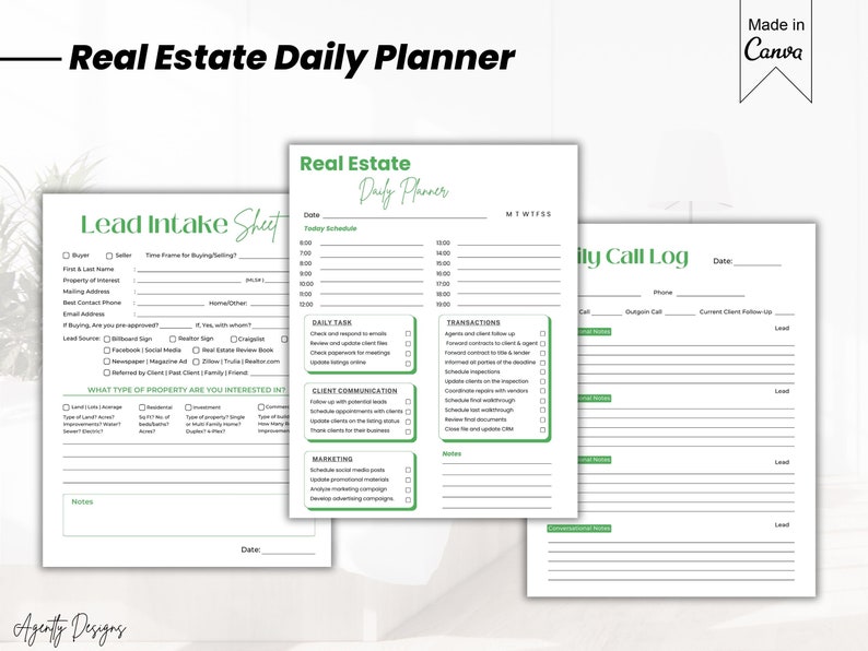 Real Estate Agent Daily Planner, Real Estate Daily Tracker ...