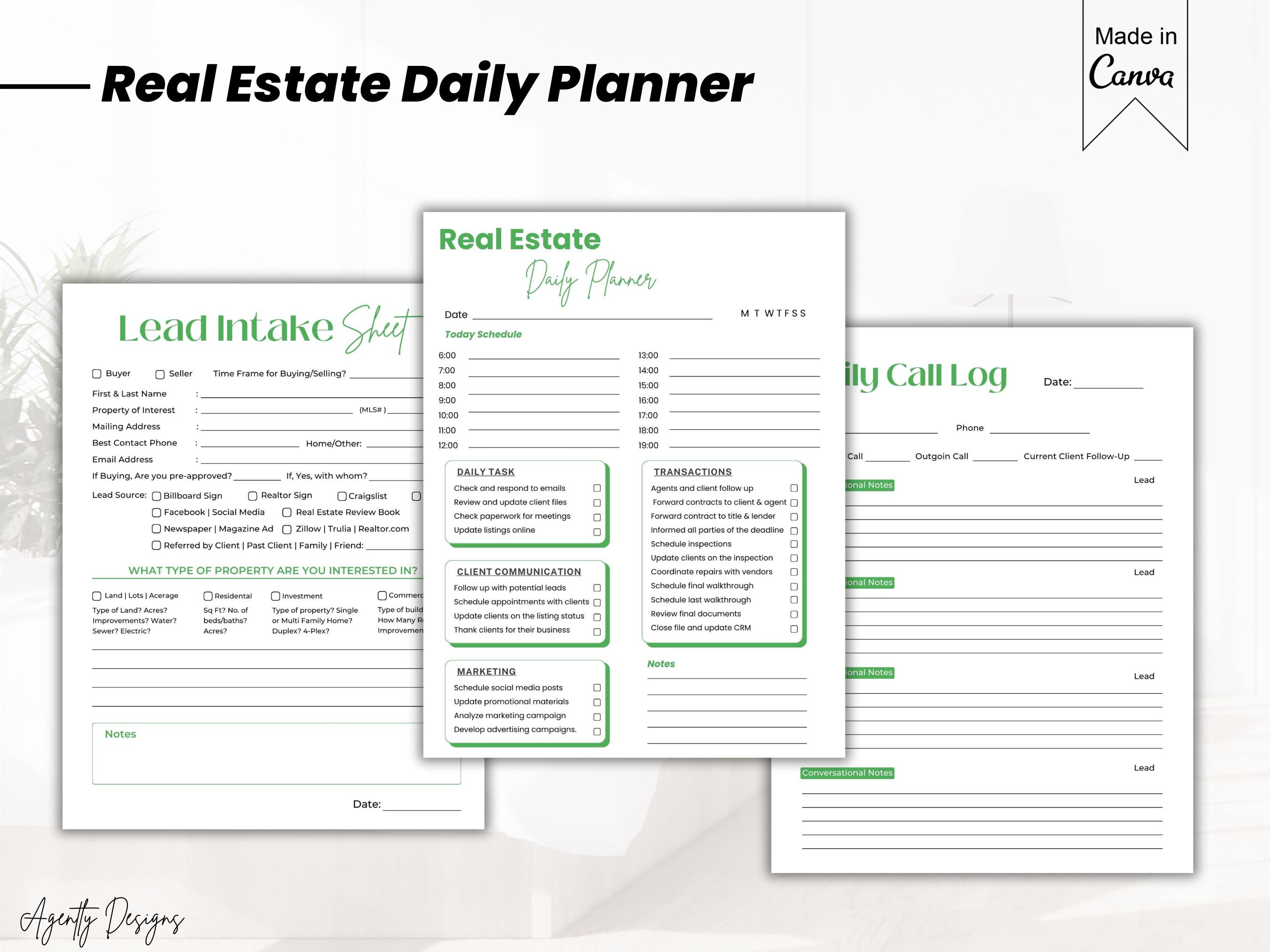 Real Estate Agent Daily Planner, Real Estate Daily Tracker ...