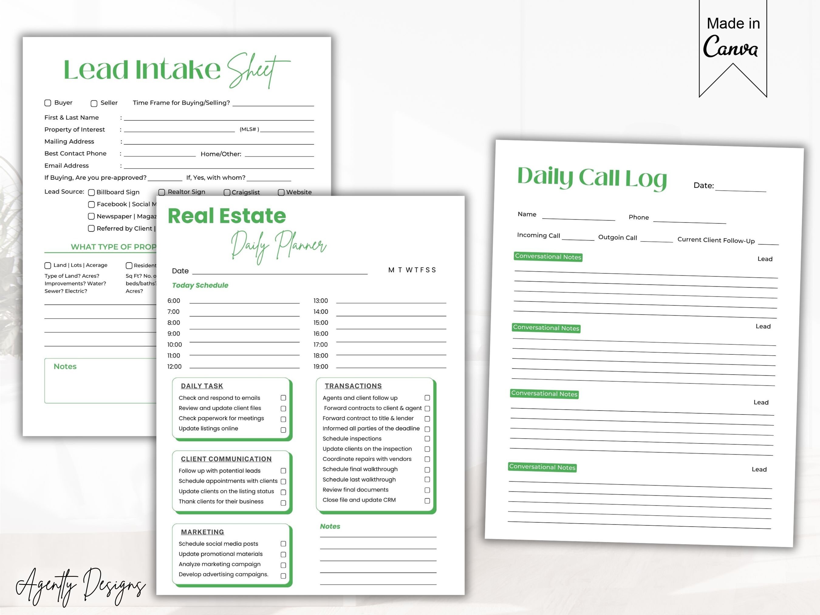 Real Estate Agent Daily Planner, Real Estate Daily Tracker ...