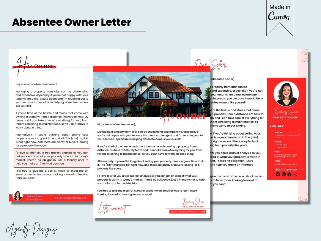 Absentee Owner Letter Bundle, Remote Landlord Letter, Rental Property ...