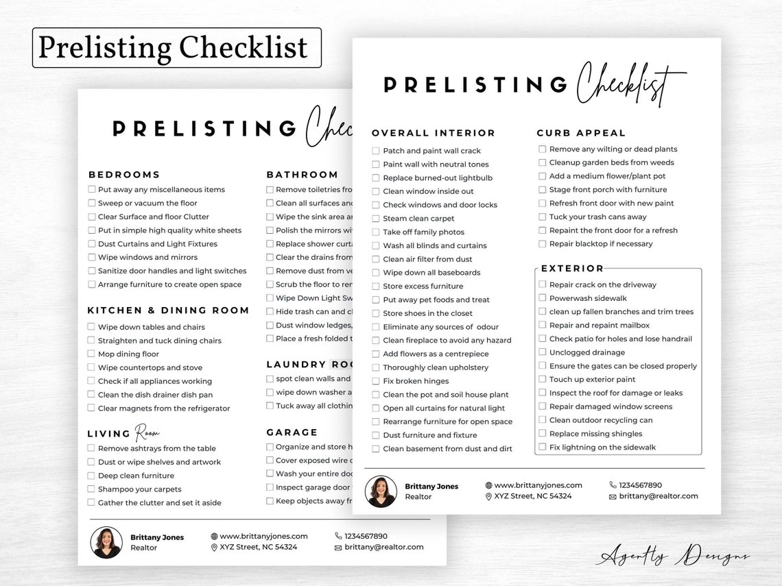 Pre-listing Checklist, Home Selling Guide, Checklist for Sellers, Real Estate Marketing, Seller ...