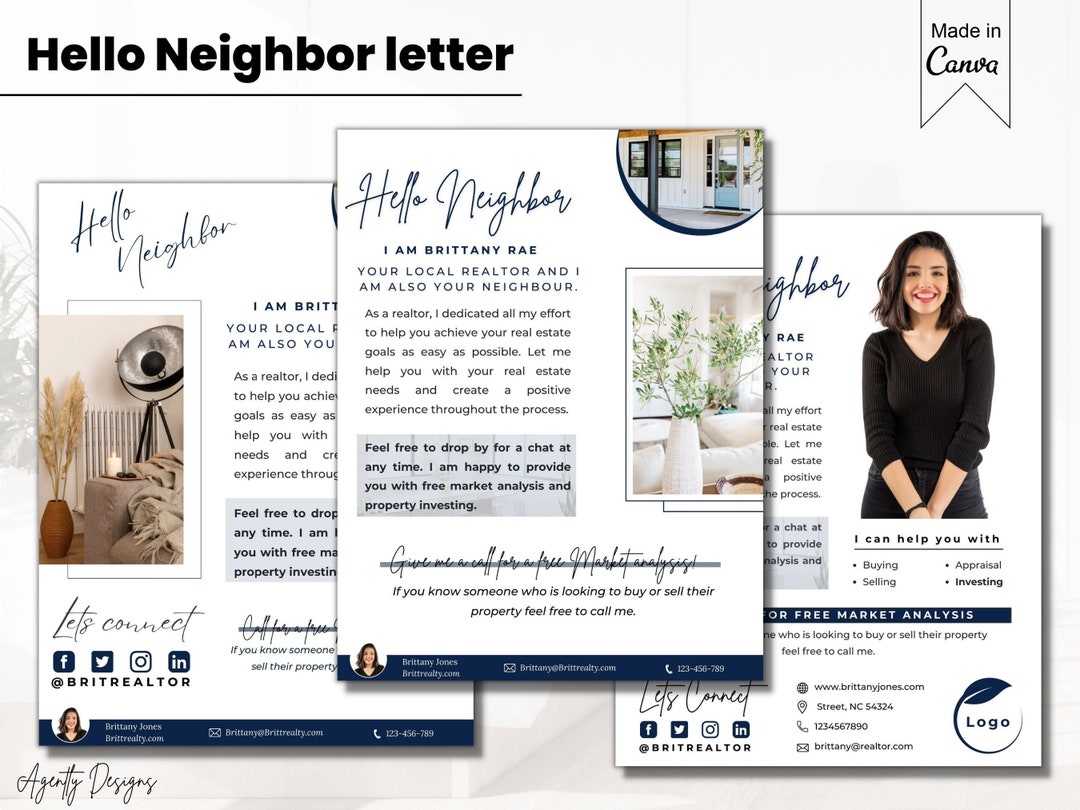 Hello Neighbor Letter, Realtor Farming Flyer, Thinking of Selling, Real ...