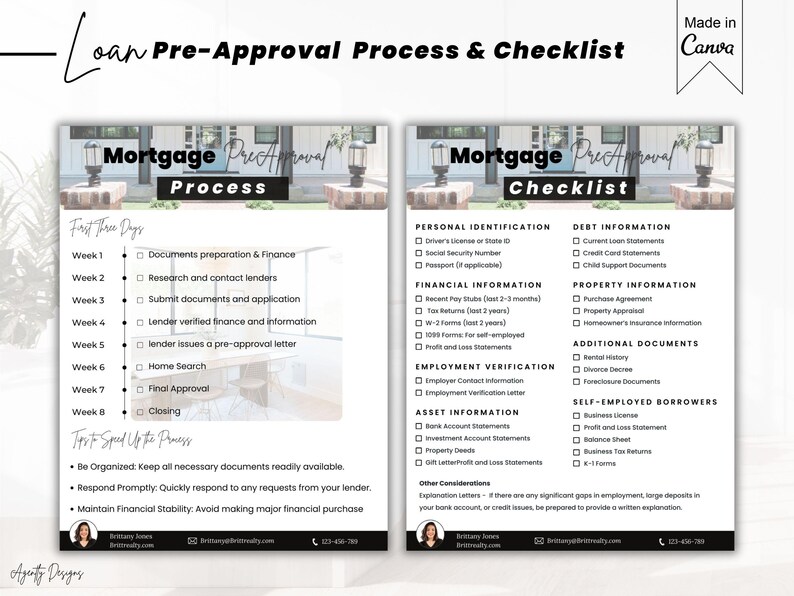 Home Loan Pre-approval Checklist, Mortgage Prequalification Checklist ...