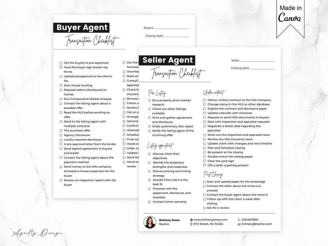 Seller and Buyer Agent Transaction Checklists, Real Estate Marketing ... Seller and Buyer Agent Transaction Checklists, Real Estate Marketing ...