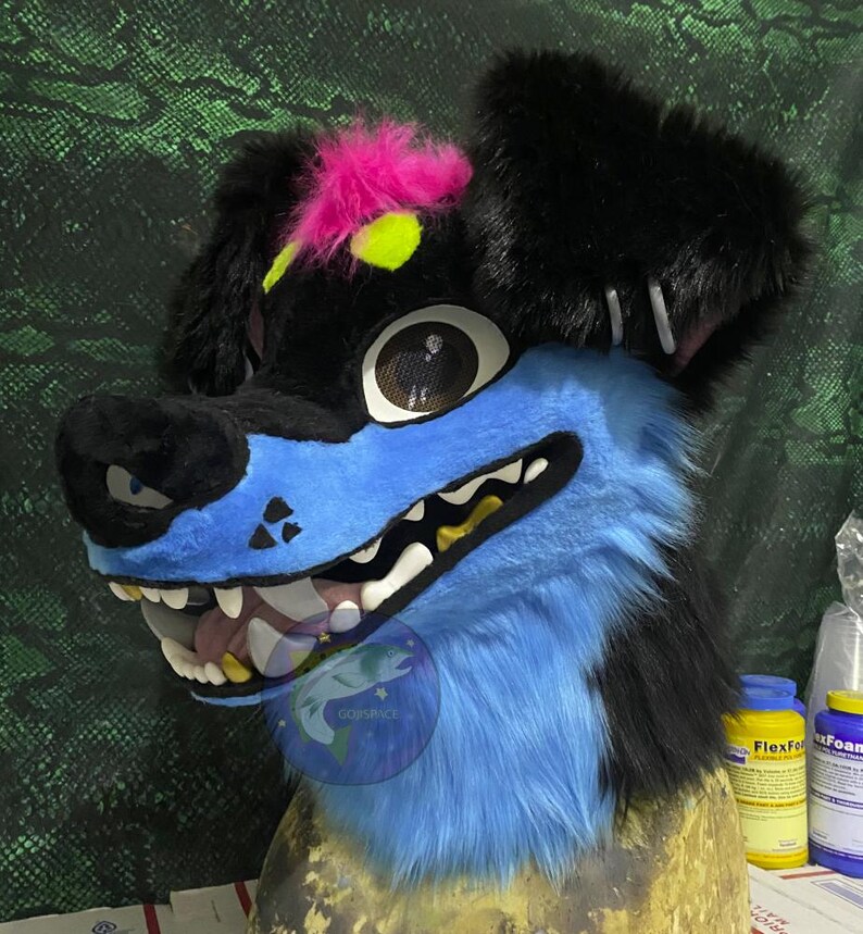 Black + Blue Toothy Rottie Fursuit Head - Etsy