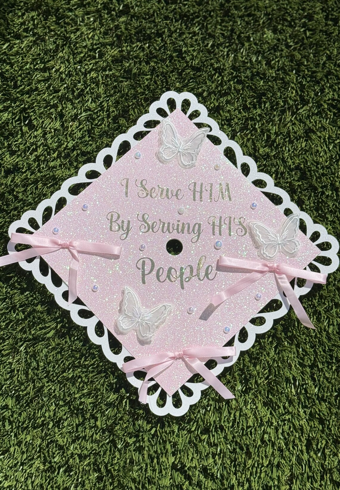 I Serve Him by Serving His People Coquette Grad Cap Topper Class of ...