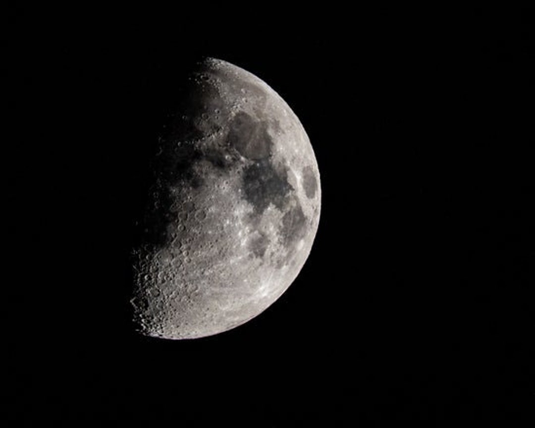 Half Moon; Full Moon; Dark Moon; Moon in Dark Night Sky; Craters on ...