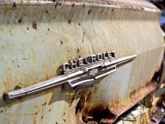 Old Chevy; Vintage Chevrolet Emblem Displayed on Rusty Vehicle ...