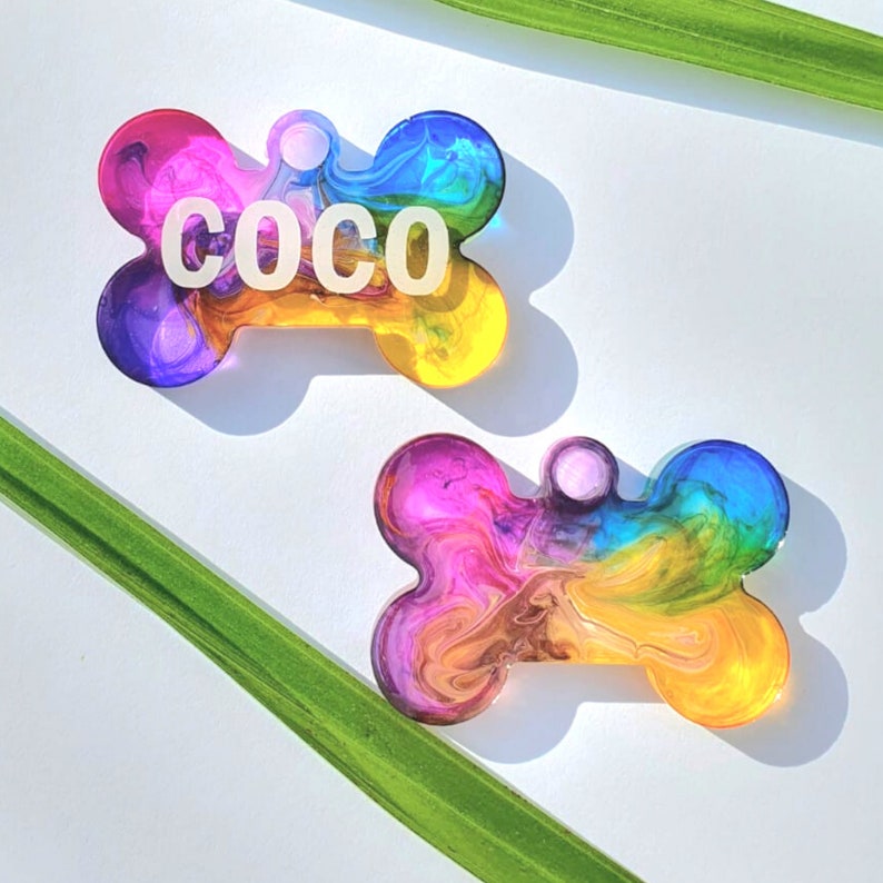 Tie-dye Rainbow Resin Dog Cat ID Tag With Matching Accessories Free ...
