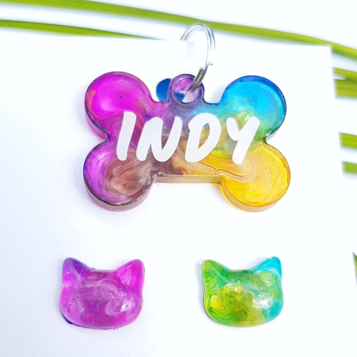 Tie-dye Rainbow Resin Dog Cat ID Tag With Matching Accessories Free ...