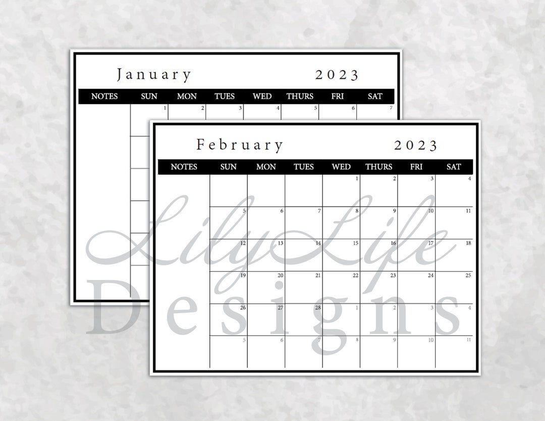 2023 Printable Monthly Calendar: Minimalist, Sunday Start, A4 US Letter ...