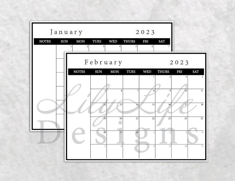 2023 Printable Monthly Calendar: Minimalist, Sunday Start, A4 US Letter ...