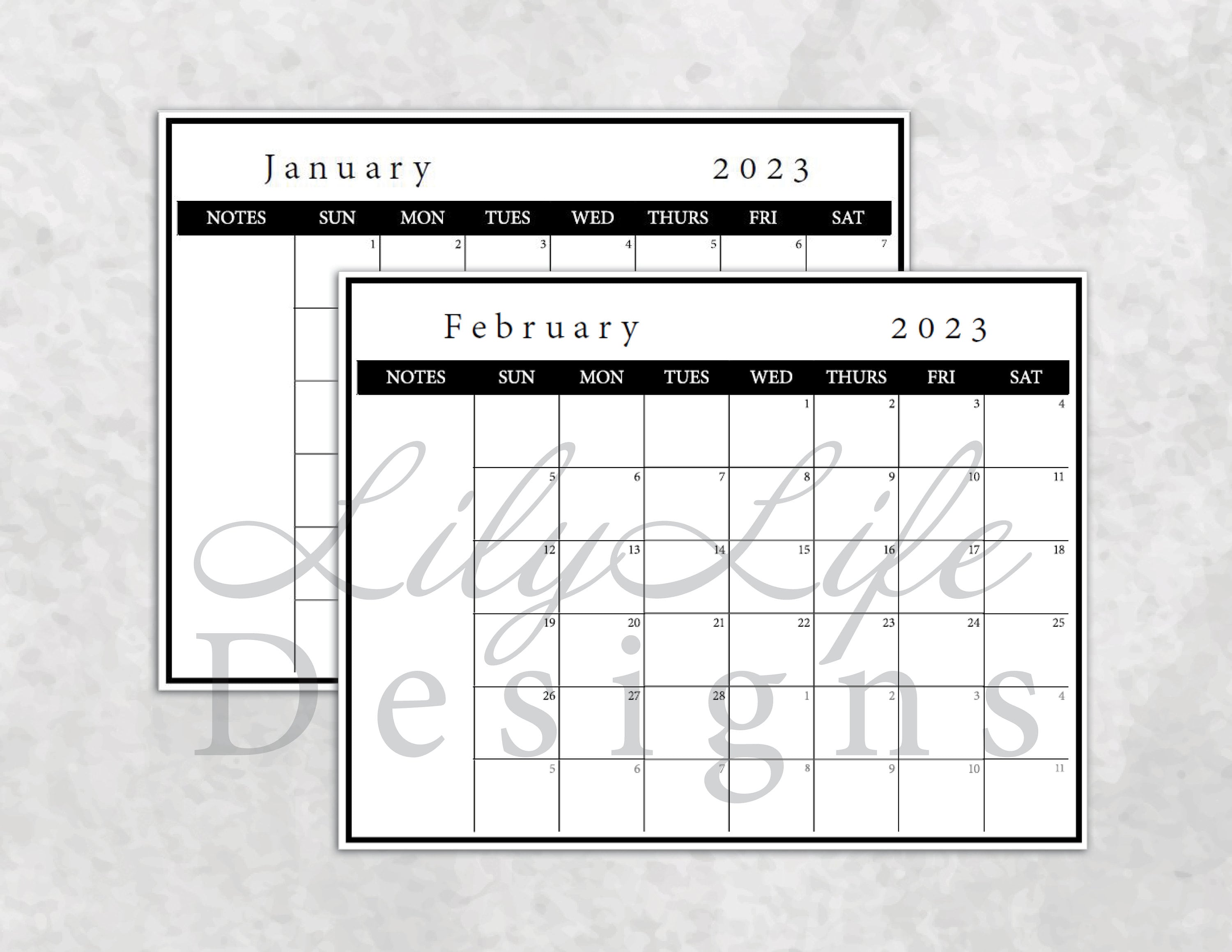 2023 Printable Monthly Calendar: Minimalist, Sunday Start, A4 US Letter ...