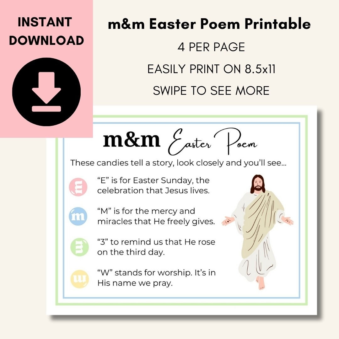 M&m Easter Poem Printable, Easter Candy Story, LDS Primary, Ministering ...