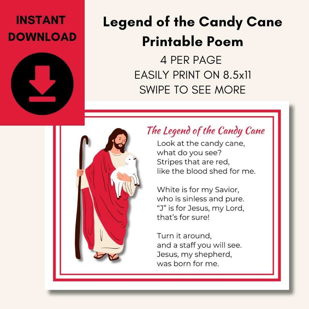 Legend of the Candy Cane Printable, Christmas Gift, Religious Christmas ...