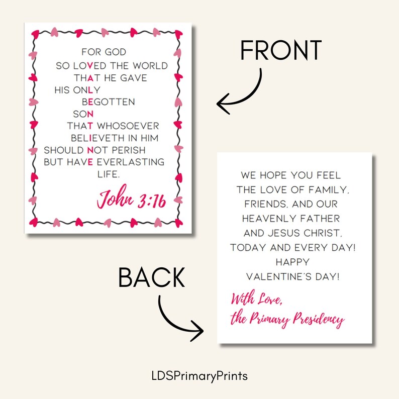 John 3:16 Valentine Treat Tags, LDS Primary Printable (digital Download ...
