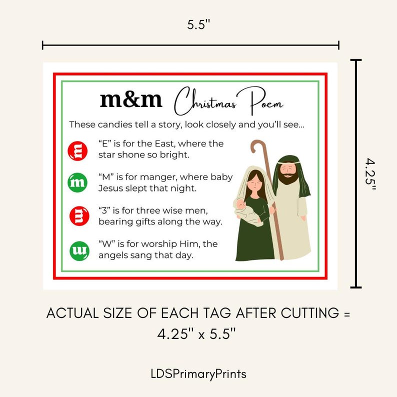 M&m Christmas Poem Printable, Christmas Candy Story, LDS Primary Treat ...