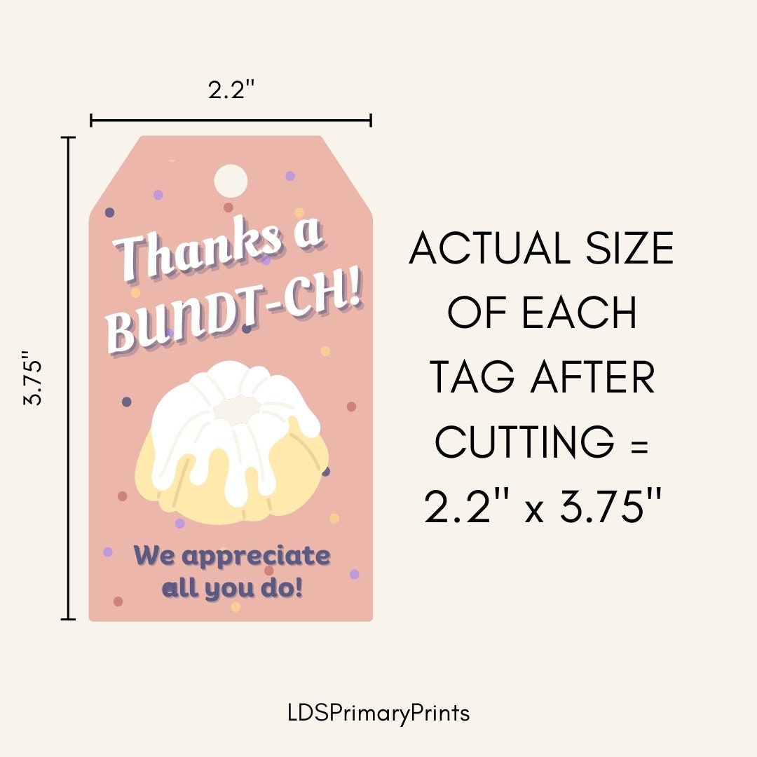 Thanks a BUNDT-CH Gift Tags, Thank You Treat Tags, Bundt Cake Gift Tags ...