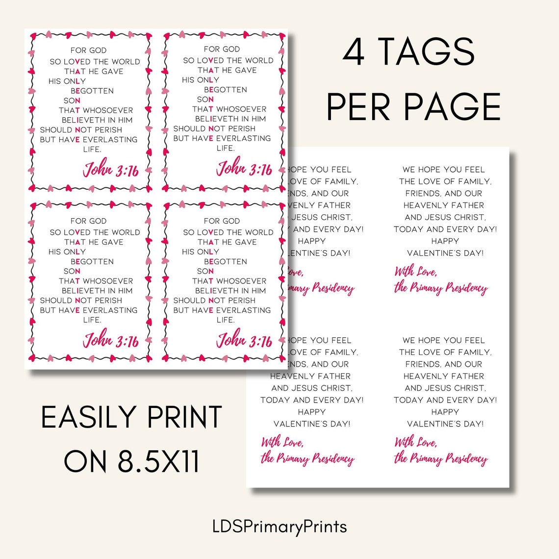 John 3:16, Valentine's Day Treat Tags, LDS Primary Treats, LDS ...
