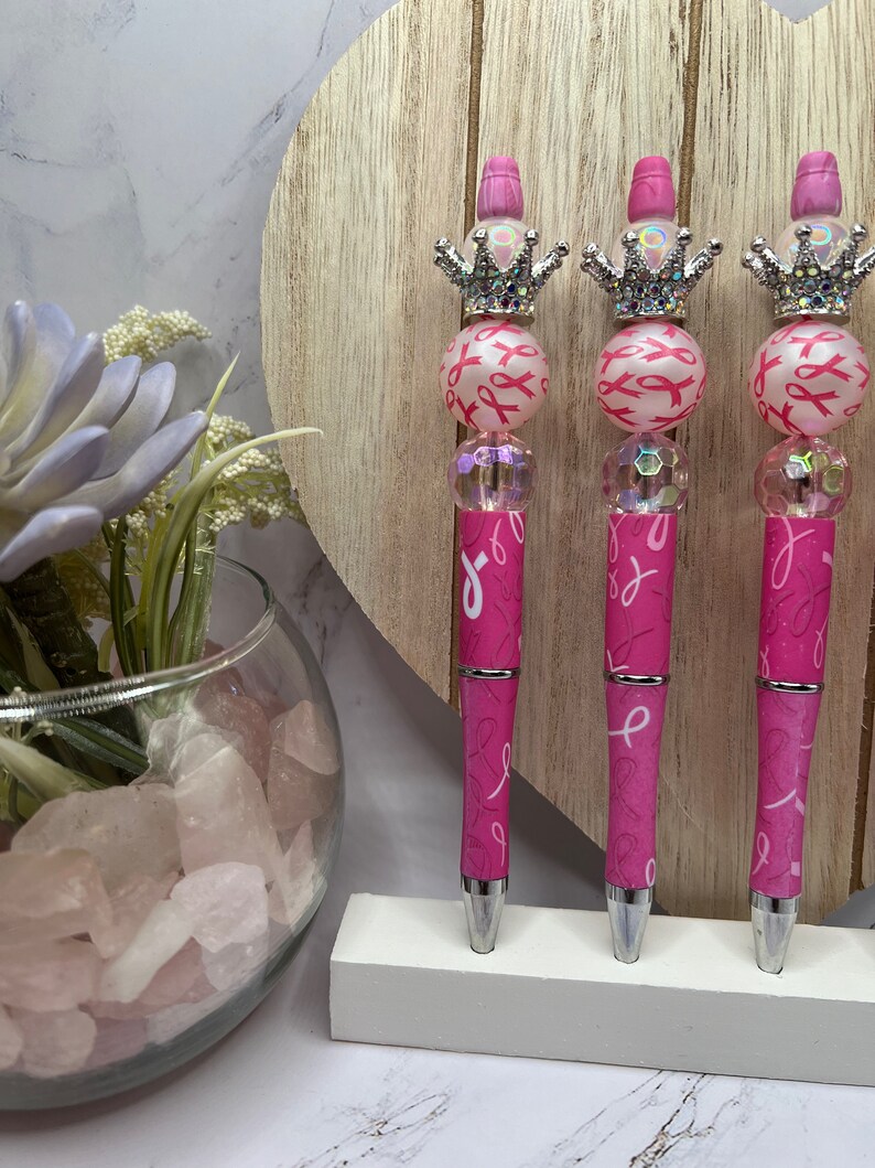 Beaded Pen Pink Ribbon With Crown - Etsy