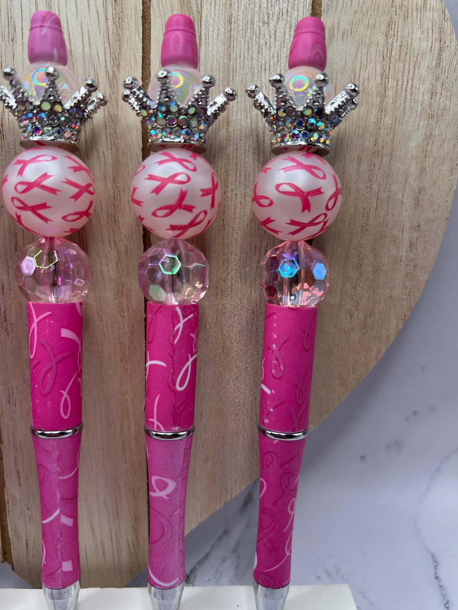 Beaded Pen Pink Ribbon With Crown - Etsy