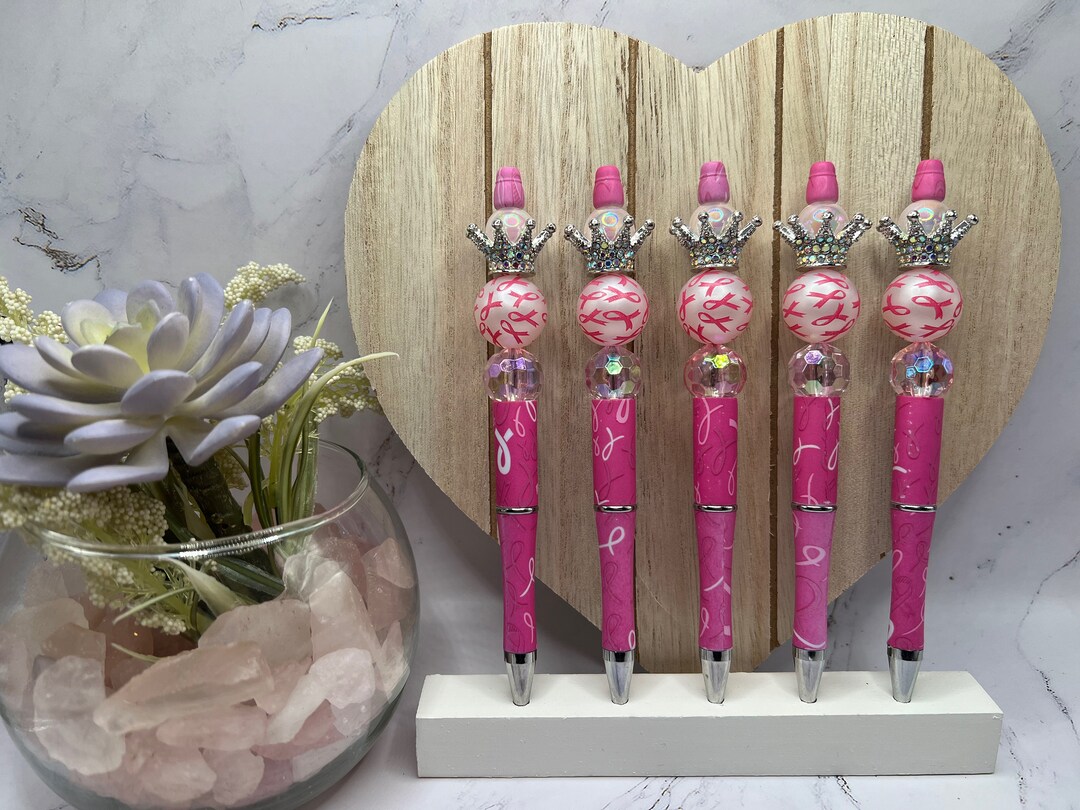 Beaded Pen Pink Ribbon With Crown - Etsy