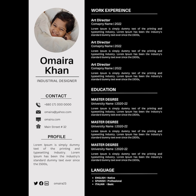Resume Template With Photo|modern Resume Canva Editable|professional ...