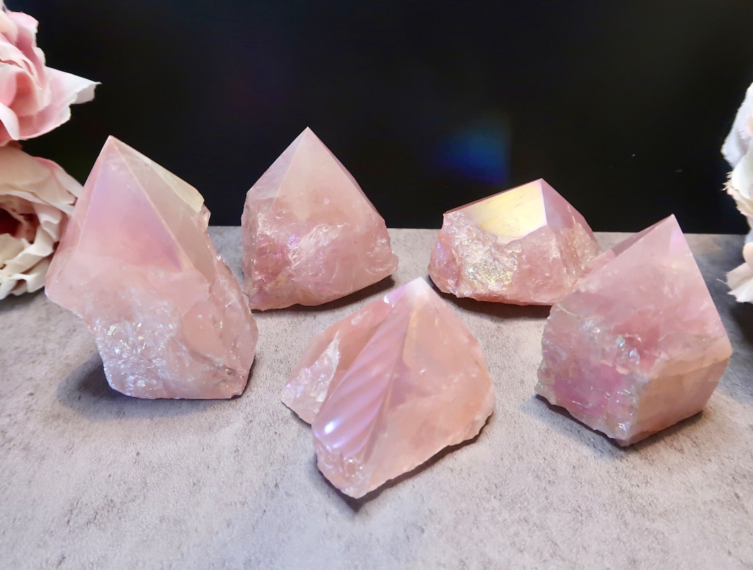 Angel Aura Deep Pink Rose Quartz Semi-polished Points | Angel Aura Pink ...