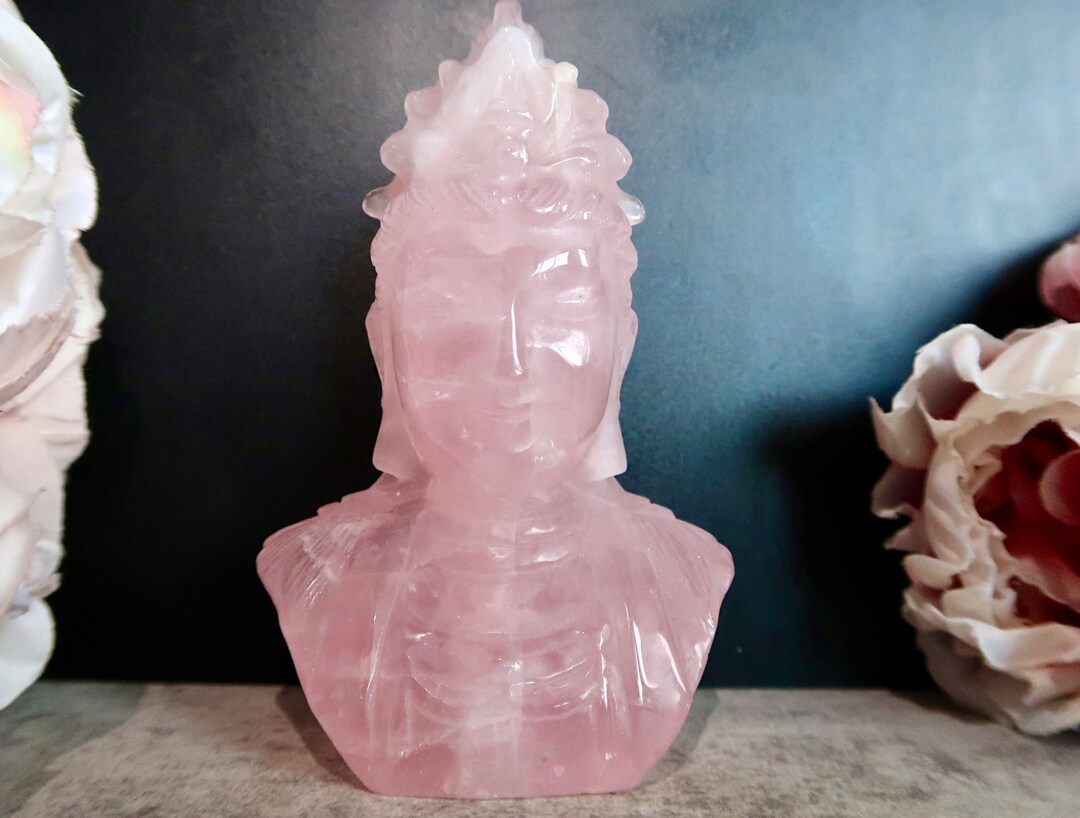 Large High-quality Rose Quartz Guanyin Carved Crystal | 4.8 Inch ...