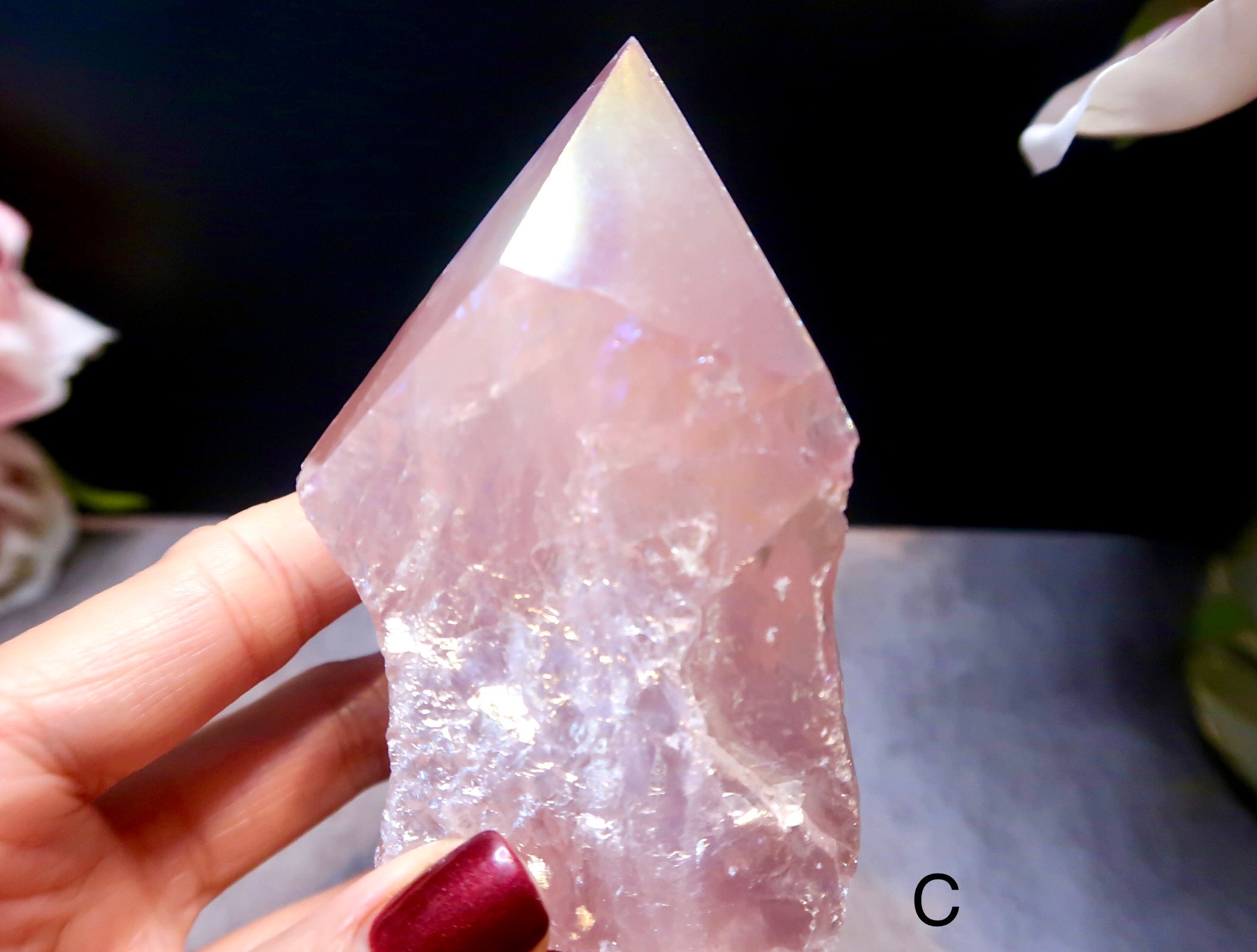 Angel Aura Deep Pink Rose Quartz Semi-polished Points | Angel Aura Pink ...