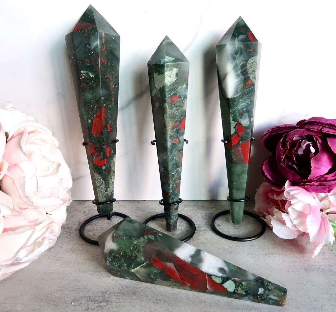 Large African Bloodstone Wand With Pyrite on Stand | High-quality ...
