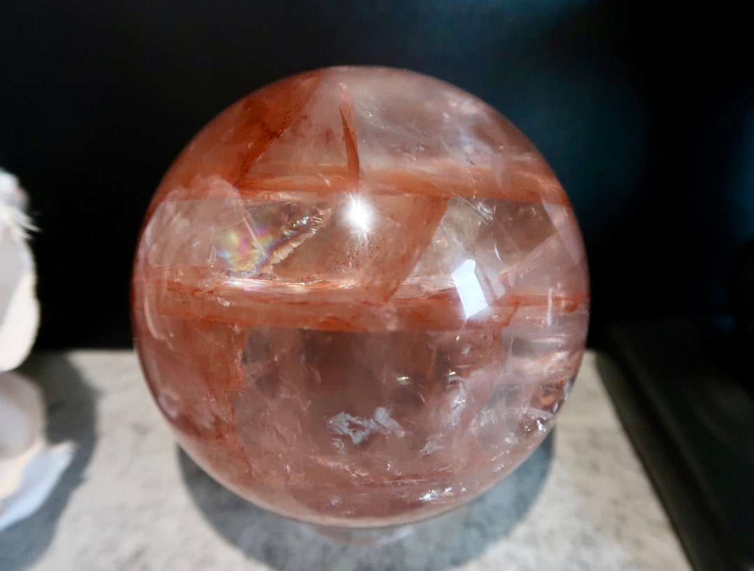 LARGE 75mm Flashy Red Fire Quartz Girasol Sphere With Rainbows Red ...