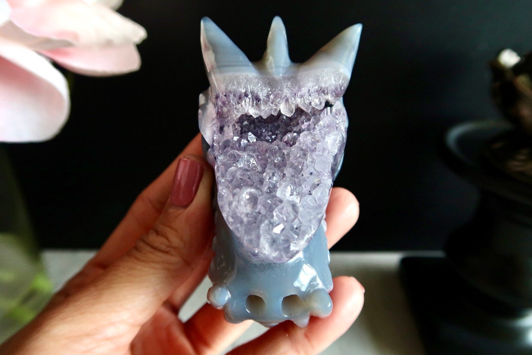 EXQUISITE Druzy Amethyst Agate Dragon Head | Agate Dragon Head Crystal ...
