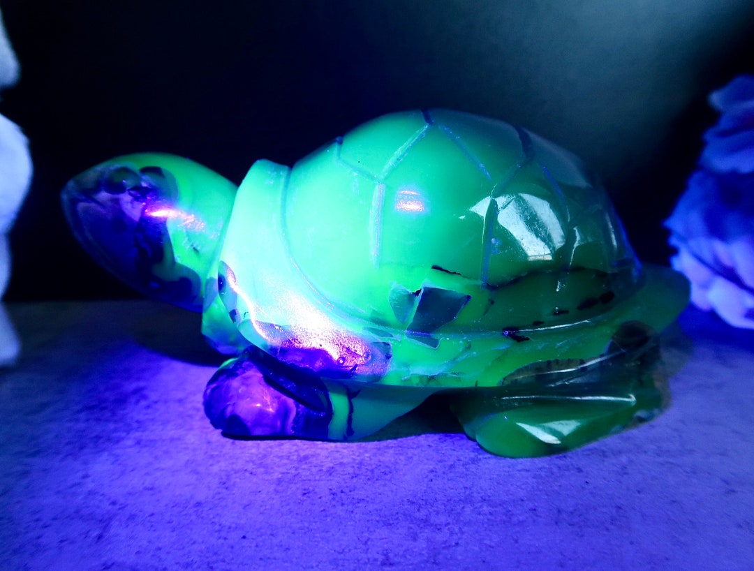 FULL LUMINOUS Large Hand-carved Volcano Agate Turtle Carving UV ...