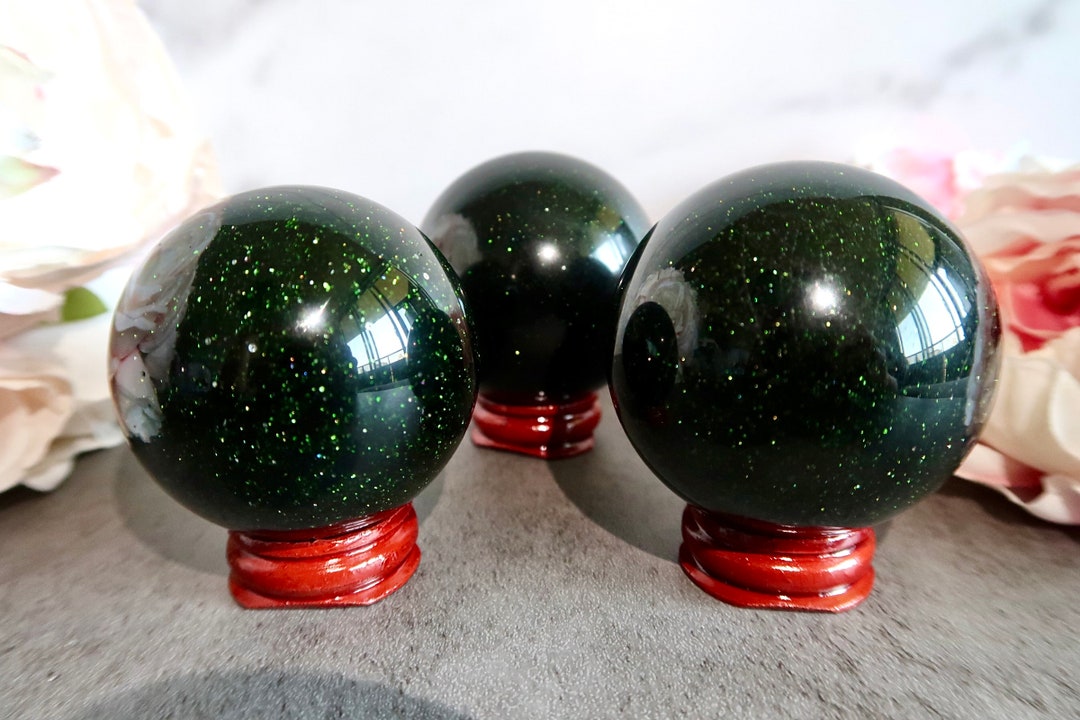 SUPER SPARKLY Green Sandstone Sphere Lucky Green Goldstone Crystal Ball ...