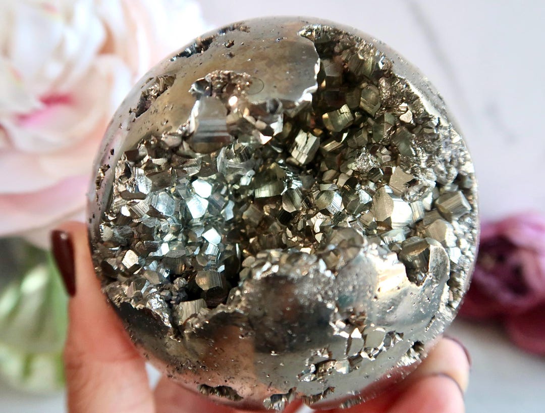 PREMIUM X-large 82mm Pyrite Cubic Cluster Sphere | Peruvian Pyrite ...