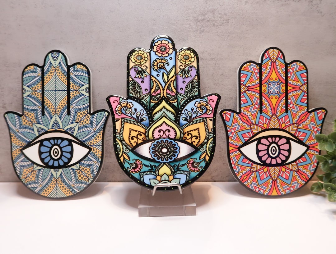 Hamsa Hand Ceramic Coaster | Hand of Fatima Evil Eye Coaster | Boho ...