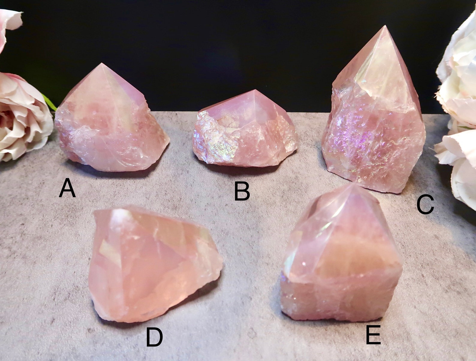 Angel Aura Deep Pink Rose Quartz Semi-polished Points | Angel Aura Pink ...