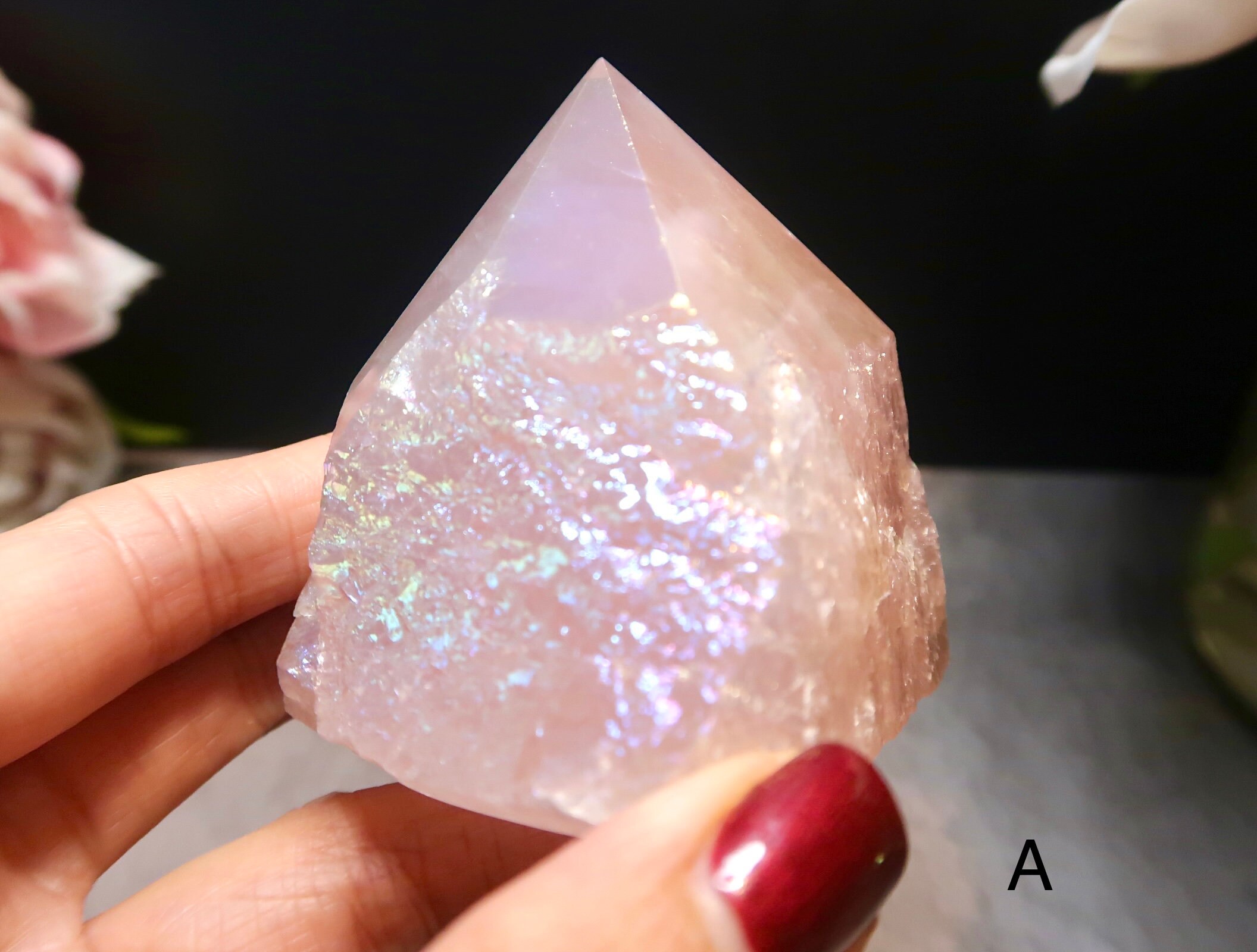 Angel Aura Deep Pink Rose Quartz Semi-polished Points | Angel Aura Pink ...