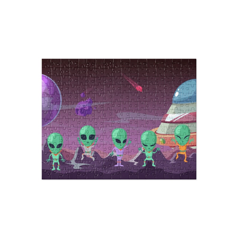UFO Puzzle Funny Aliens and UFO on Far Away Planet Jigsaw - Etsy
