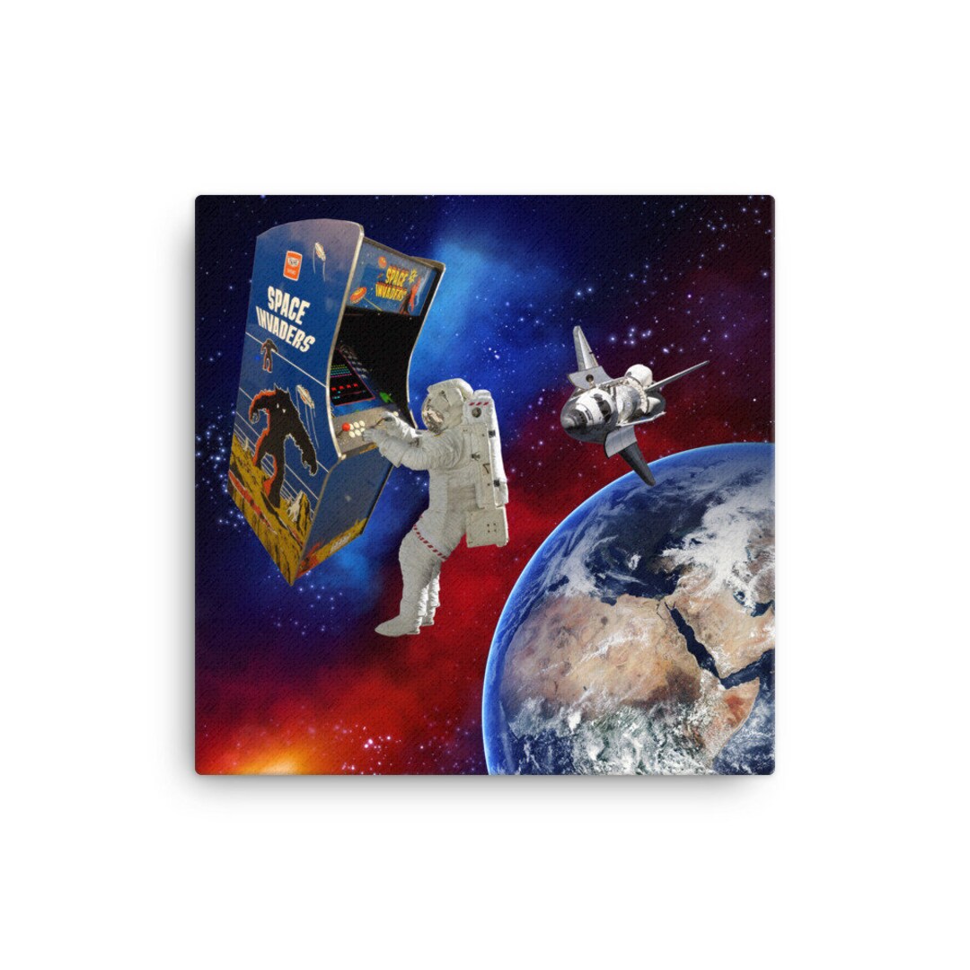 Astronaut Canvas | "astronaut Defending Earth From Space Invaders" Wall ...