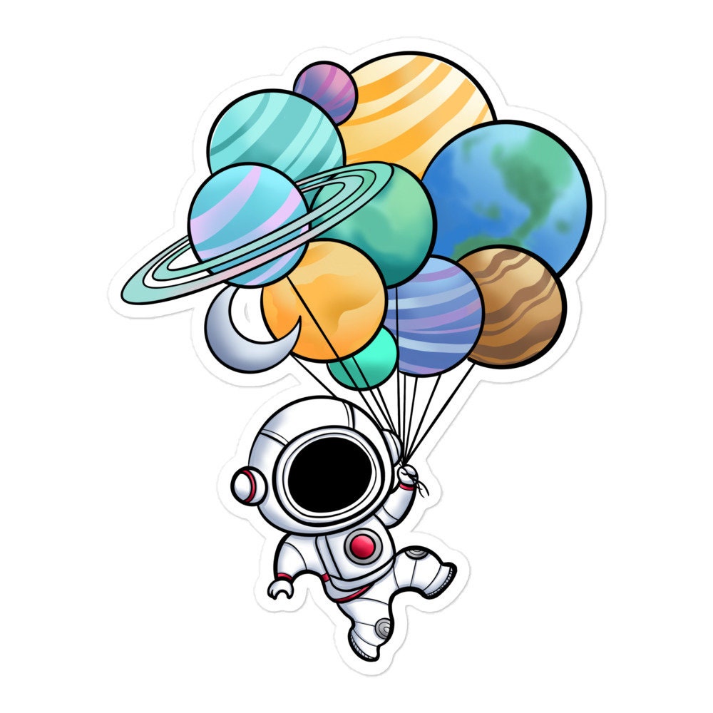 Astronaut Balloon Planets Sticker | Astronaut Bubble-free Stickers - Etsy