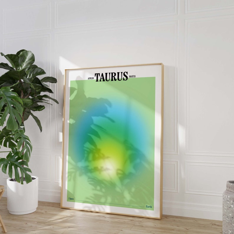 TAURUS, Spiritual Wall Art, Gradient Print, Aura Poster, Zodiac ...
