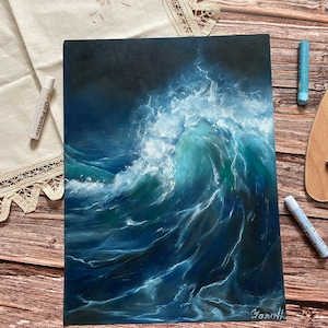 The Wave | Oil Pastel Painting | Storm | Original Paintings - Etsy