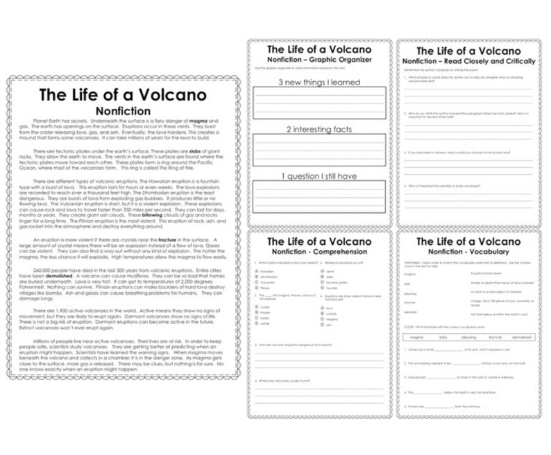 Volcanoes Reading Comprehension | Paired Texts Passages | Homeschool ...