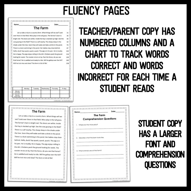 1st Grade Reading Fluency Passages Reading Comprehension - Etsy