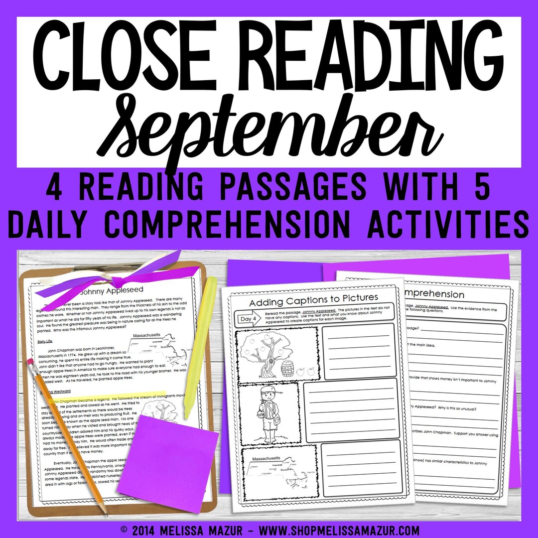 Reading Comprehension Passages | Close Reading | September Reading ...